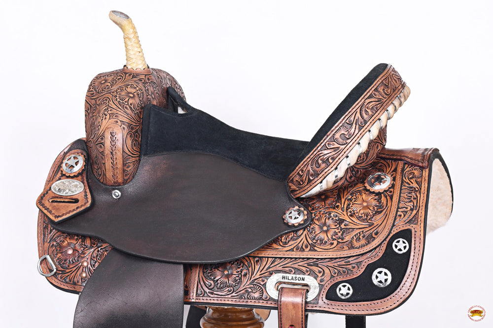 Hilason Western Horse Treeless Trail Barrel American Leather Saddle ...