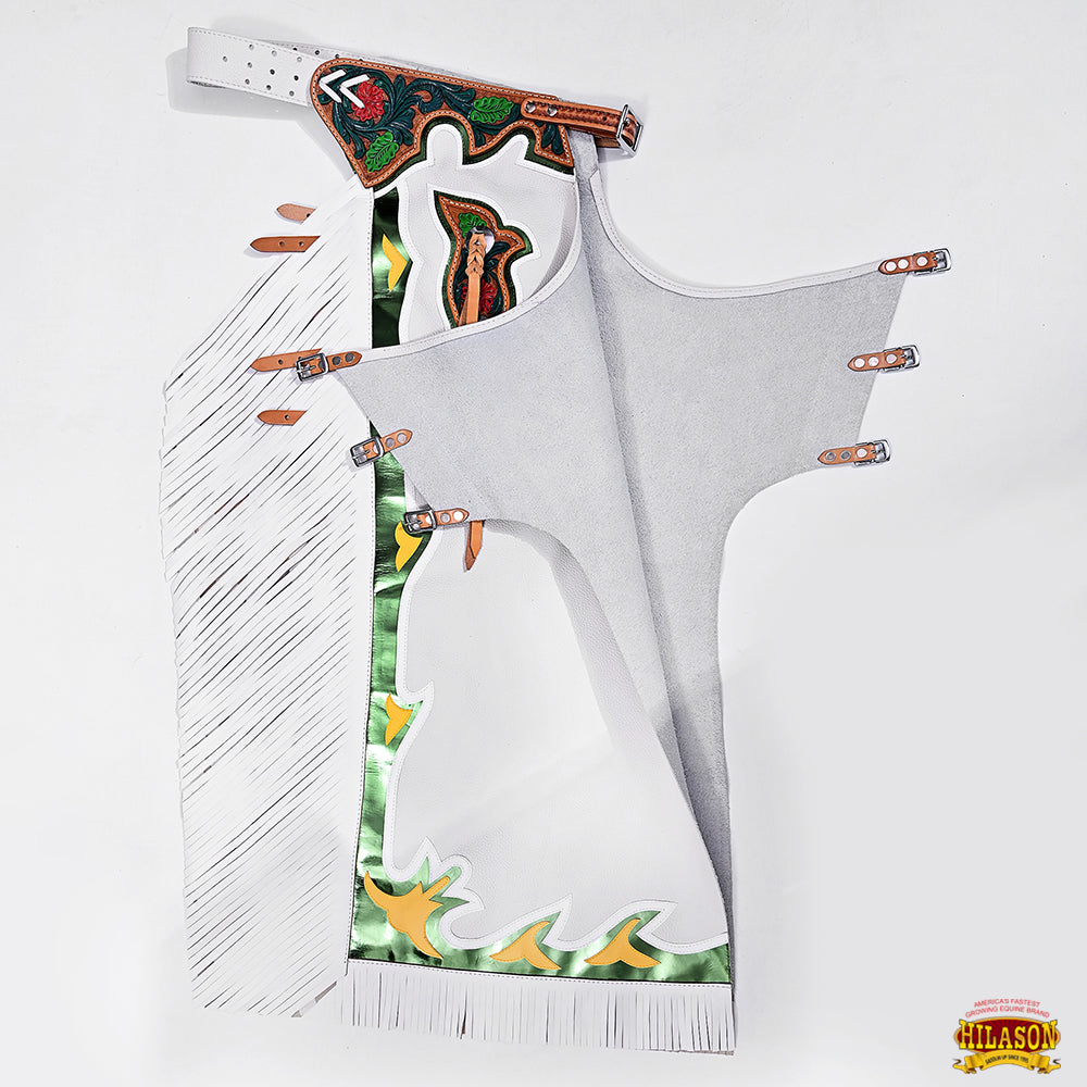 Hilason Bronc Bull Riding Genuine Leather Rodeo Western Chaps White Gr ...