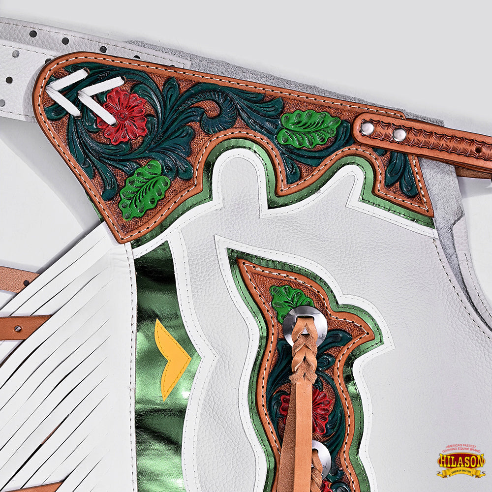 Hilason Bronc Bull Riding Genuine Leather Rodeo Western Chaps White ...