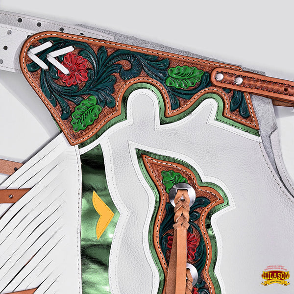 Hilason Bronc Bull Riding Genuine Leather Rodeo Western Chaps White ...