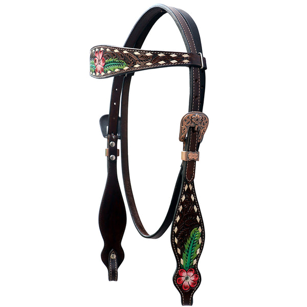 Comfytack Western Horse Floral Hand Painted Genuine Leather Headstall ...