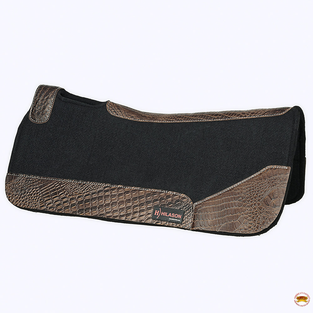 Western Wool Felt Gel Horse Saddle Pad Dark Tan Alligator Print Leather ...