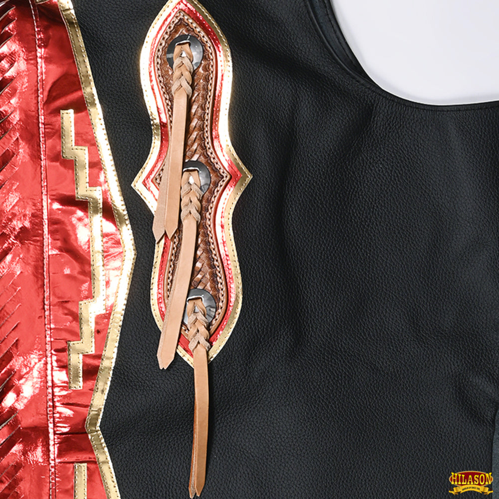 Hilason Pro Rodeo Bull Riding Chaps Western Black Genuine Leather ...