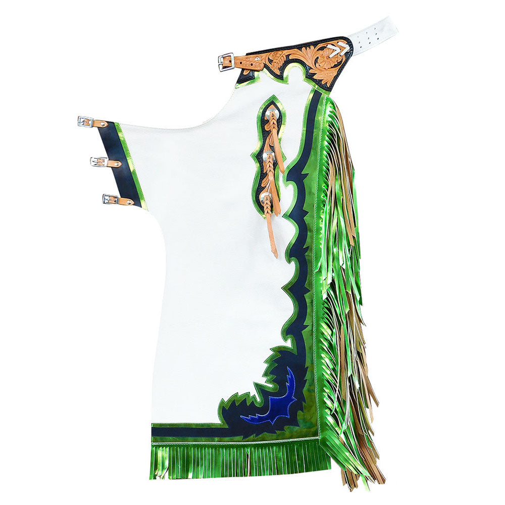 Ch813N-F Hilason Bull Riding Genuine White Leather Rodeo Western Chaps ...