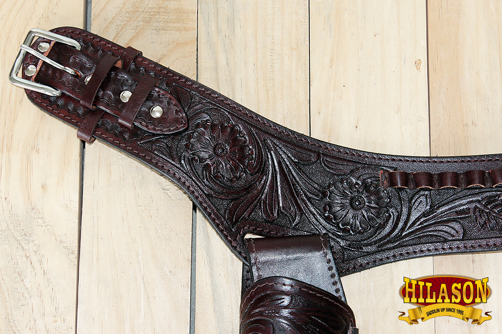 38 In Hilason Western Double Hand Gun Holster Rig 44/45 Cal Leather ...