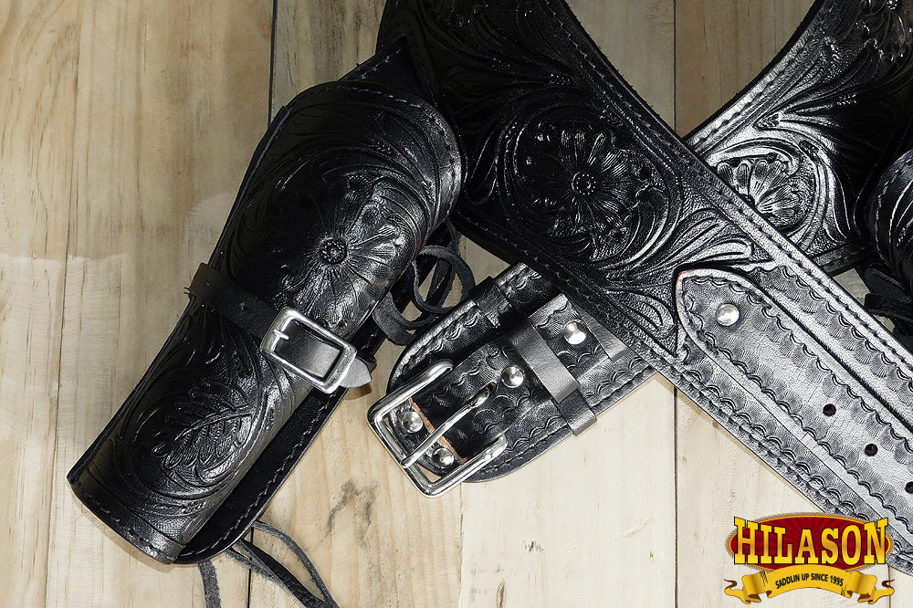 40 In Hilason Double Caliber 44/45 Leather Western Cowboy Gun Rig Hols ...