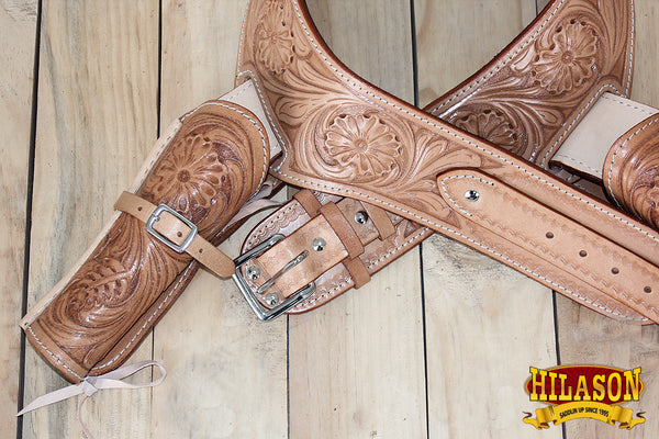 48 In Hilason Double Caliber 44/45 Leather Western Cowboy Gun Rig Hols ...